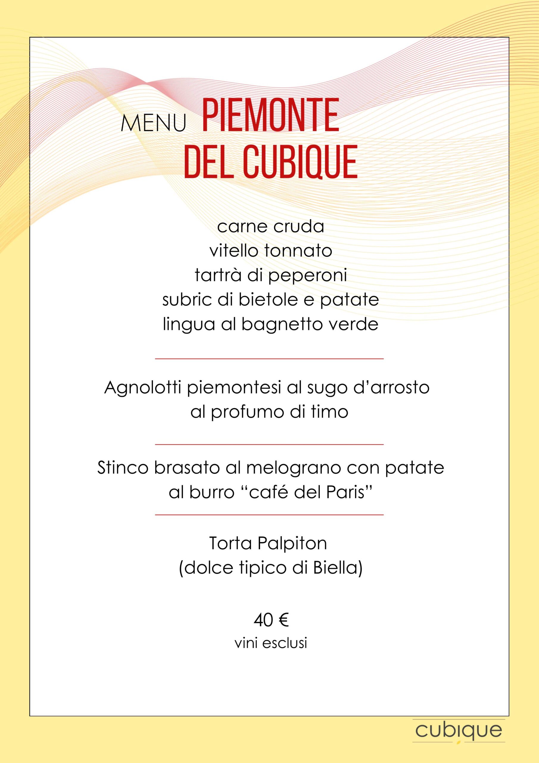 Menù del Ristorante Cubique